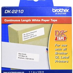 Brother Genuine DK-2210 Continuous Length Black on White Paper Tape for Brother QL Label Printers, 1.1" x 100' (29mm x 30.4M), 1 Roll per Box, DK2210