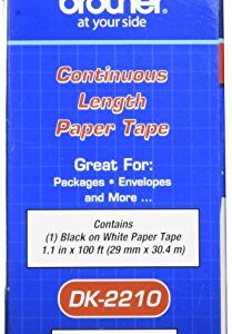 Brother Genuine DK-2210 Continuous Length Black on White Paper Tape for Brother QL Label Printers, 1.1" x 100' (29mm x 30.4M), 1 Roll per Box, DK2210