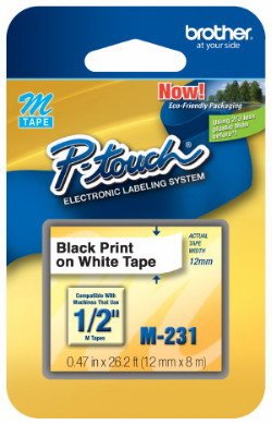 1/2" (12mm) Black on White P-Touch M Tape for Brother Home & Hobby, Home and Hobby Label Maker