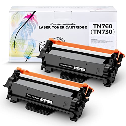 TN760 TN-760 TN730 Toner Cartridge: 2 Pack High Yield Toner Cartridge Replacement for Brother TN760 TN-760 TN730 Toner, Use with HL-L2350DW HL-L2395DW HL-L2390DW HL-L2370DW MFC-L2750DW (Black)