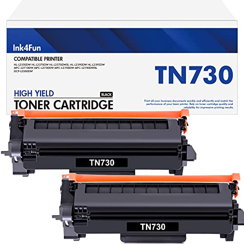 TN730 TN-730 TN 730 Toner: 2 Pack High Yield Black Compatible Toner Cartridge Replacement for Brother MFC-L2710DW HL-L2395DW DCP-L2550DW HL-L2350DW MFC-L2750DW HL-L2395DW Printer Ink