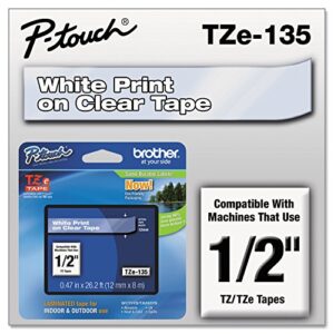 brother 1/2 inch x 26.2 feet white on clear for p-touch (tz135)