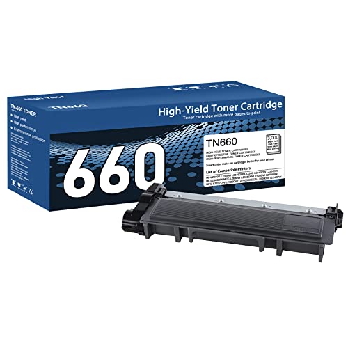 TN660 High Yield Toner Cartridge, TN-660, Replacement for Brother TN660 Black Toner, Page Yield Up To 3,000 Pages, 1 Pack