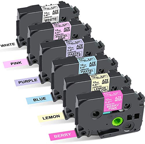 Compatible Brother TZe TZ Tape 12mm 0.47" Label Maker Tape TZe-231 TZeMQP35 TZeMQF31 TZeMQ531 TZeMQE31 TZeMQY31 Laminated Tape for Brother P Touch PT H110 D200 D210 D400 D600, 6 Pack