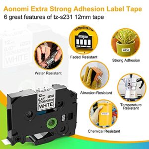 Tze-S231 Tz-S231 12mm 0.47" Tape Aonomi Replacement for Brother Extra Strength P-Touch Label Tape Black on White 1/2" Tz Tze Tape Compatible with Brother PTD210 PT-D410 PTH110 Label Maker,2-Pack