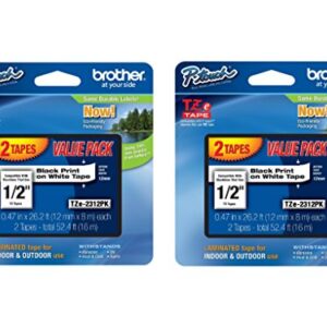 Brother TZe2312PK Laminated Black On White Tape 2-Pack (Total of 4 Tapes)