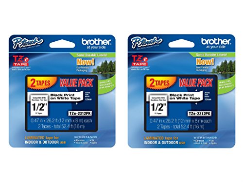 Brother TZe2312PK Laminated Black On White Tape 2-Pack (Total of 4 Tapes)