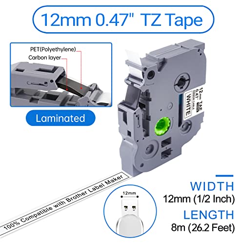 2P Flexible Label Tape Compatible with Brother P Touch Label Tape TZe-FX231 Tape 12mm 0.47 Laminated White,Flexible-ID Wire Cable Label Compatible with Brother Ptouch PT-D210 PT-D400 PTH100,Waterproof