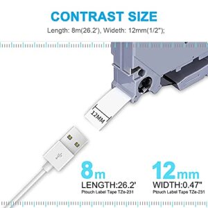 DSY360 Compatible Label Tape Replacement for Brother TZe-231 TZ-231 Laminated Black on White 12mm 0.47 Inch TZe231 TZ Tape for P Touch Label Maker PT D210 1880 H100 H110 D200, 0.47" x 26.2' (6 Pack)