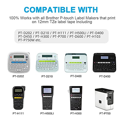 DSY360 Compatible Label Tape Replacement for Brother TZe-231 TZ-231 Laminated Black on White 12mm 0.47 Inch TZe231 TZ Tape for P Touch Label Maker PT D210 1880 H100 H110 D200, 0.47" x 26.2' (6 Pack)