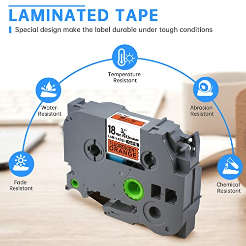 Unismar Compatible for Brother TZe-B41 Black on Fluorescent Orange 18mm 0.7 Laminated Label Tape for PTD400AD PTD400VP PT-D600 PTD600VP PT-P700 PT-P900W PT-2730 Label Maker, 3/4 in x 26.2 ft, 2-Pack