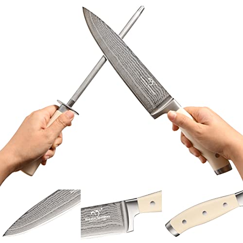 NANFANG BROTHERS Knife Set, 9 Pieces Damascus Knife Sets for Kitchen with Block, ABS Triple Rivet Ergonomic Handle for Chef Knife Set, Knife Sharpener and Kitchen Shears, Knife Block Set