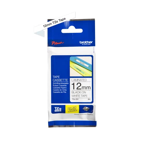 Brother Genuine P-Touch TZE-221 Tape, Extra Strength 9mm, 0.35", Laminated Black on White Water-Resistant, Single-Pack