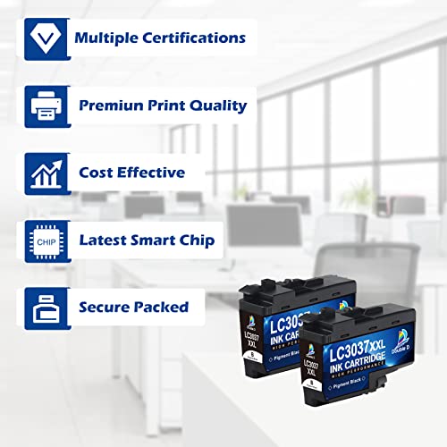 DOUBLE D Compatible Ink Cartridge Pigment Replacement for Brother LC3037 XXL LC3037XXL LC3037BK for MFC-J5845DW MFC-J5845DW MFC-J5945DW MFC-J6545DW MFC-J6945DW MFC-J6545DW XL (2-Pack Black)