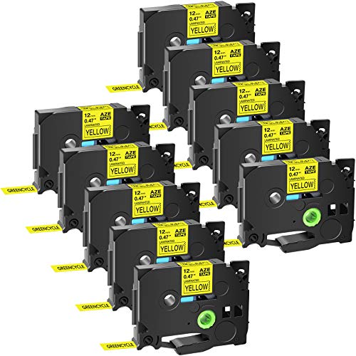 GREENCYCLE 10 Pack Compatible for Brother P Touch TZe-631 AZE 631 TZ631 TZ-631 1/2" 12mm 0.47 inch Laminated Black on Yellow TZ TZe Label Tapes Used in PTH110 PT-D200 PTD600 D400 Label Makers