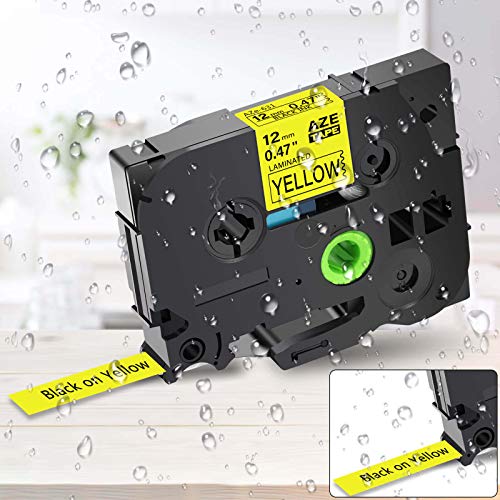 GREENCYCLE 10 Pack Compatible for Brother P Touch TZe-631 AZE 631 TZ631 TZ-631 1/2" 12mm 0.47 inch Laminated Black on Yellow TZ TZe Label Tapes Used in PTH110 PT-D200 PTD600 D400 Label Makers