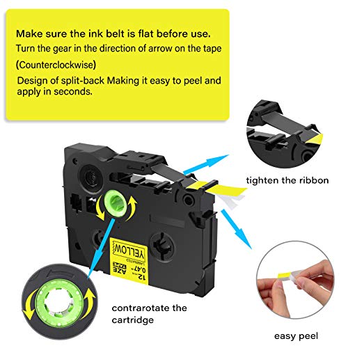 GREENCYCLE 10 Pack Compatible for Brother P Touch TZe-631 AZE 631 TZ631 TZ-631 1/2" 12mm 0.47 inch Laminated Black on Yellow TZ TZe Label Tapes Used in PTH110 PT-D200 PTD600 D400 Label Makers