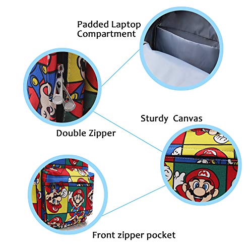 FINEX Super Mario Brother Bros Canvas Casual Daypack with 15 in Laptop Storage Compartment