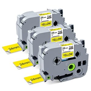 nodisem 3 pack tze 24mm yellow label tape compatible for brother tz651 tze651 laminated p touch tape 24mm 0.94 inch (black on yellow) for brother label maker pt-d600 pt-p700 ptp750w pth500li