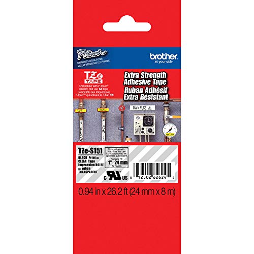 Brother Extra Strength Tape, Laminated Black on Clear, 24mm (Tzes151) - Retail Packaging