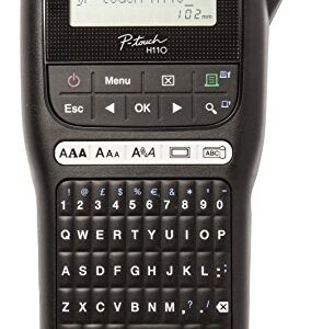 Brother PT-H110 Label Maker, P-Touch Label Printer, Handheld, QWERTY Keyboard, Up to 12mm Labels, Includes 12mm Black on White Tape Cassette