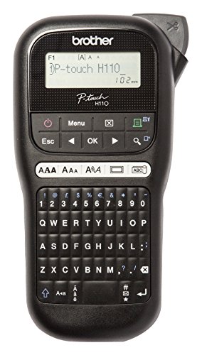 Brother PT-H110 Label Maker, P-Touch Label Printer, Handheld, QWERTY Keyboard, Up to 12mm Labels, Includes 12mm Black on White Tape Cassette