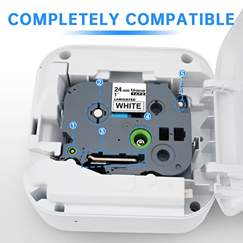 Unismar 24mm 0.94'' Label Tape Compatible for Brother TZe-251 TZe251 TZe Laminated White 1 Inch Tape for Ptouch PTD600 PT-P700 PT-2430PC PT-D600VP PT-D800W PT-P900W, 1" x 26.2', Black on White, 2-Pack