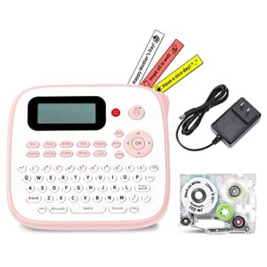 labelife label maker machine, portable label maker d210s, qwerty keyboard, one-touch keys, easy-to-use, handheld labeler with label maker refill and adapter, for home office school organization, pink