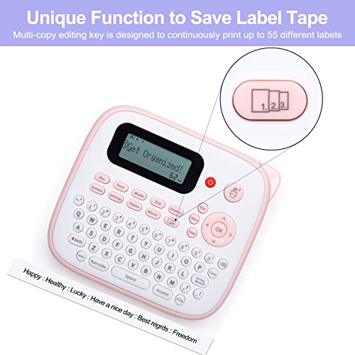 Labelife Label Maker Machine, Portable Label Maker D210S, QWERTY Keyboard, One-Touch Keys, Easy-to-Use, Handheld Labeler with Label Maker Refill and Adapter, for Home Office School Organization, Pink