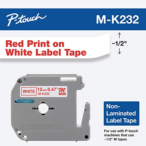 Brother Tape Cartridges 0.47 IN x 26.2 ft Wide Red On White (MK232) - Retail Packaging