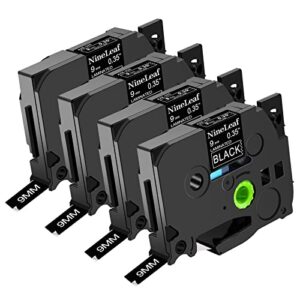 nineleaf 4 pack compatible for brother tze-325 tze325 tz-325 tz325 label tape 9mm 3/8” 0.35” white on black standard laminated labeling work with p-touch pt-d210 ptd400ad pth110 pt-d600 label maker