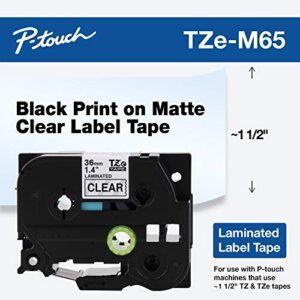 brother p-touch tze-m65 white print on matte clear label tape 1.4” (36mm) wide x 26.2’ (8m) long