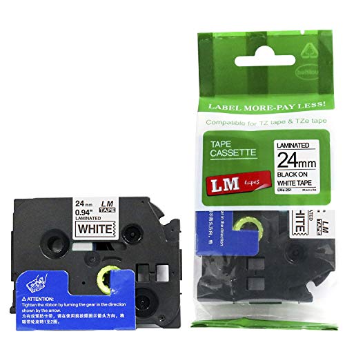 6/Pack LM Tapes - LMe-251 Premium 1" Black Print on White Label Compatible with Brother TZe-251 P-Touch and Includes Tape Color/Size Guide. Replaces TZ251 24mm 0.94 Laminated