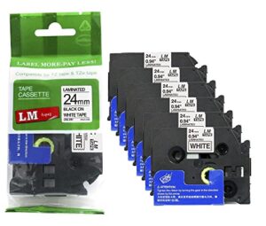 6/pack lm tapes – lme-251 premium 1″ black print on white label compatible with brother tze-251 p-touch and includes tape color/size guide. replaces tz251 24mm 0.94 laminated