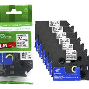 6/Pack LM Tapes - LMe-251 Premium 1" Black Print on White Label Compatible with Brother TZe-251 P-Touch and Includes Tape Color/Size Guide. Replaces TZ251 24mm 0.94 Laminated