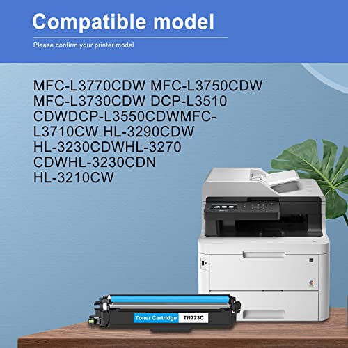 4 Pack TN223BK TN223C TN223M TN223Y (1BK+1C+1M+1Y) Compatible Toner Cartridge Replacement for Brother MFC-L3770CDW L3710CW L3750CDW L3730CDW HL-3210CW 3230CDW 3270CDW 3230CDN 3290CDW Series Printers