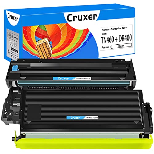 Cruxer Black Toner Cartridge + Drum Unit Replacement Set Compatible for Brother TN460 TN-460 DR400 DR-400 Used for HL-1440 HL-1240 Intellifax 4100e 4750 MFC-8600 MFC-9700 Printer (1 Toner, 1 Drum)