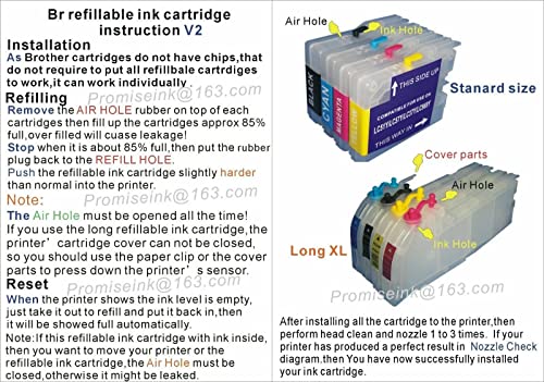 Inkpro Empty Refillable Ink Cartridge LC201 LC203 Compatible for Brother MFC-4320DW J4420DW J4620DW MFC-J460DW J480DW black magenta cyan yellow