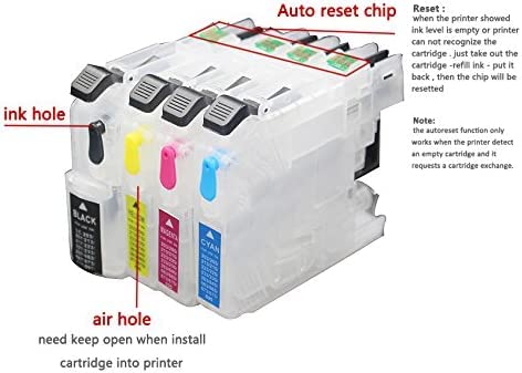 Inkpro Empty Refillable Ink Cartridge LC201 LC203 Compatible for Brother MFC-4320DW J4420DW J4620DW MFC-J460DW J480DW black magenta cyan yellow