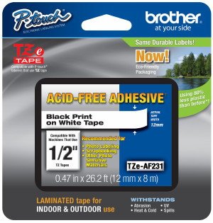 2/Pack Genuine Brother 1/2" (12mm) Black on White Acid Free Adhesive TZe P-Touch Tape for Brother PT-2730, PT2730 Label Maker