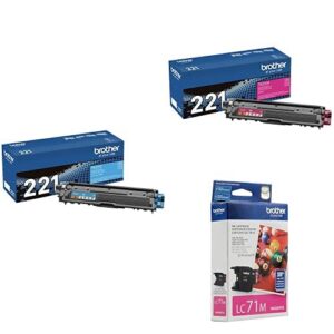 brother genuine standard-yield toner cartridge three pack tn221 3pk -includes one cartridge each of cyan, magenta & yellow toner, standard yield (tn2213pk), cyan, magenta, yellow