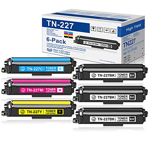 6-Pack(3BK+1C+1M+1Y) TN227BK TN227C TN227M TN227Y Toner Cartridge Compatible for Brother TN 227 TN-227 L3710CW L3750CDW HL-3210CW 3230CDW 3270CDW 3230CDN 3290CDW DCP-L3510CDW Printer