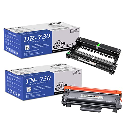 1 Pack TN730 Toner Cartridge & 1 Pack DR730 Drum Unit Compatible TN730 DR730 Replacement for Brother DCP-L2550DW MFC-L2710DW L2750DW L2750DWXL HL-L2350DW L2370DW L2390DW L2395DW Printer