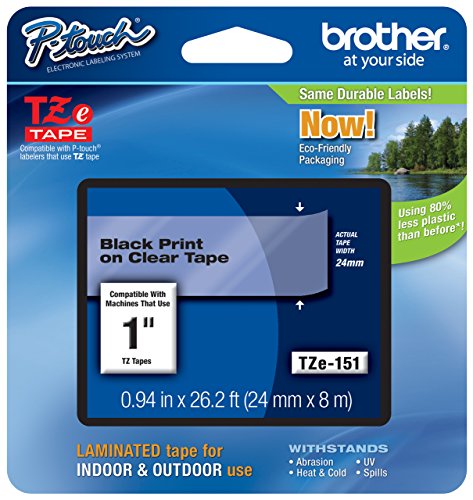 Genuine Brother 1" (24mm) Black on Clear TZe P-touch Tape for Brother PT-H500LI, PTH500LI Label Maker