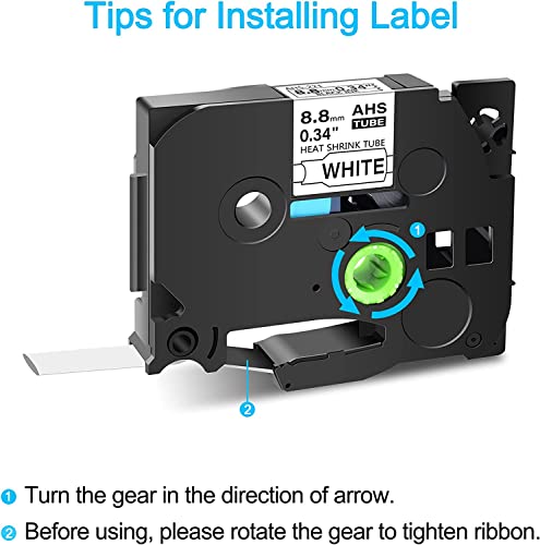 Cruxer 10 Pack Label Tape Compatible for Brother HSe-221 HSe221 HS-221 HS221 Heat Shrink Tube, Black on White for PT-E300 PT-E500 PT-P710BT P700 PT-P750WVP P900 Label Printer (0.34'' 8.8mm)