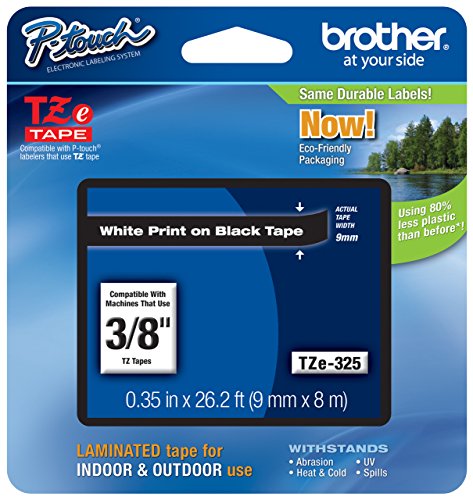 Genuine Brother 3/8" (9mm) White on Black TZe P-Touch Tape for Brother PT-1290, PT1290 Label Maker