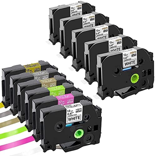 Colorty Compatible Label Tape Replacement for Brother P Touch TZe 12mm 0.47 Laminated Tape Black on Multicolored Label Tape for P-Touch PT H110 D210 D600 1230PC 1280 Label Maker, 11 Pack