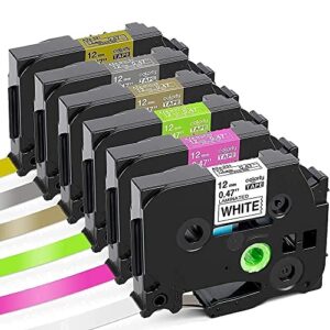 Colorty Compatible Label Tape Replacement for Brother P Touch TZe 12mm 0.47 Laminated Tape Black on Multicolored Label Tape for P-Touch PT H110 D210 D600 1230PC 1280 Label Maker, 11 Pack