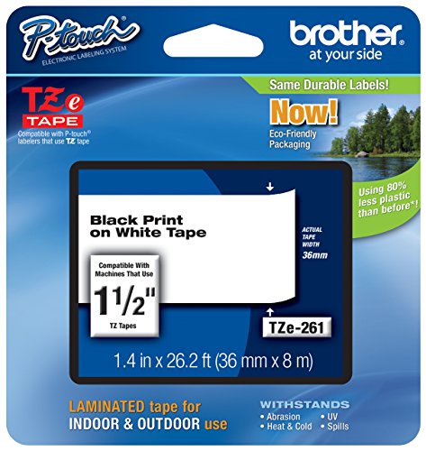 Genuine Brother 1-1/2 (36mm) Black on White TZe P-Touch Tape for Brother PT-9600, PT9600 Label Maker