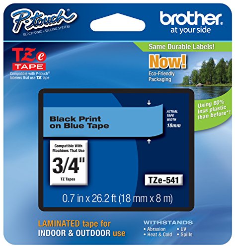 Genuine Brother 3/4" (18mm) Black on Blue TZe P-touch Tape for Brother PT-9700PC, PT9700PC Label Maker